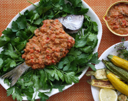 Samkeh Harra (Fish with Spicy Sauce) - Breaking Matzo